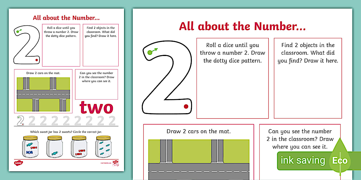 All about the Number 2 Worksheet (teacher made) - Twinkl