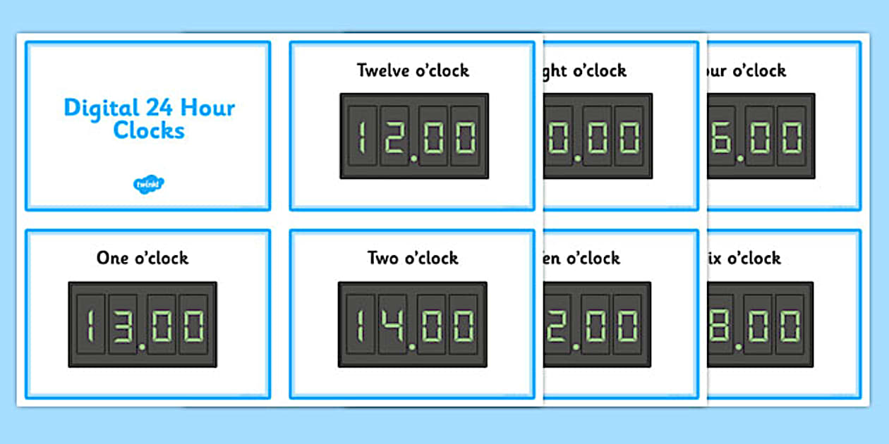 Editable 24 Hour Digital Clock Flash Cards (teacher made)