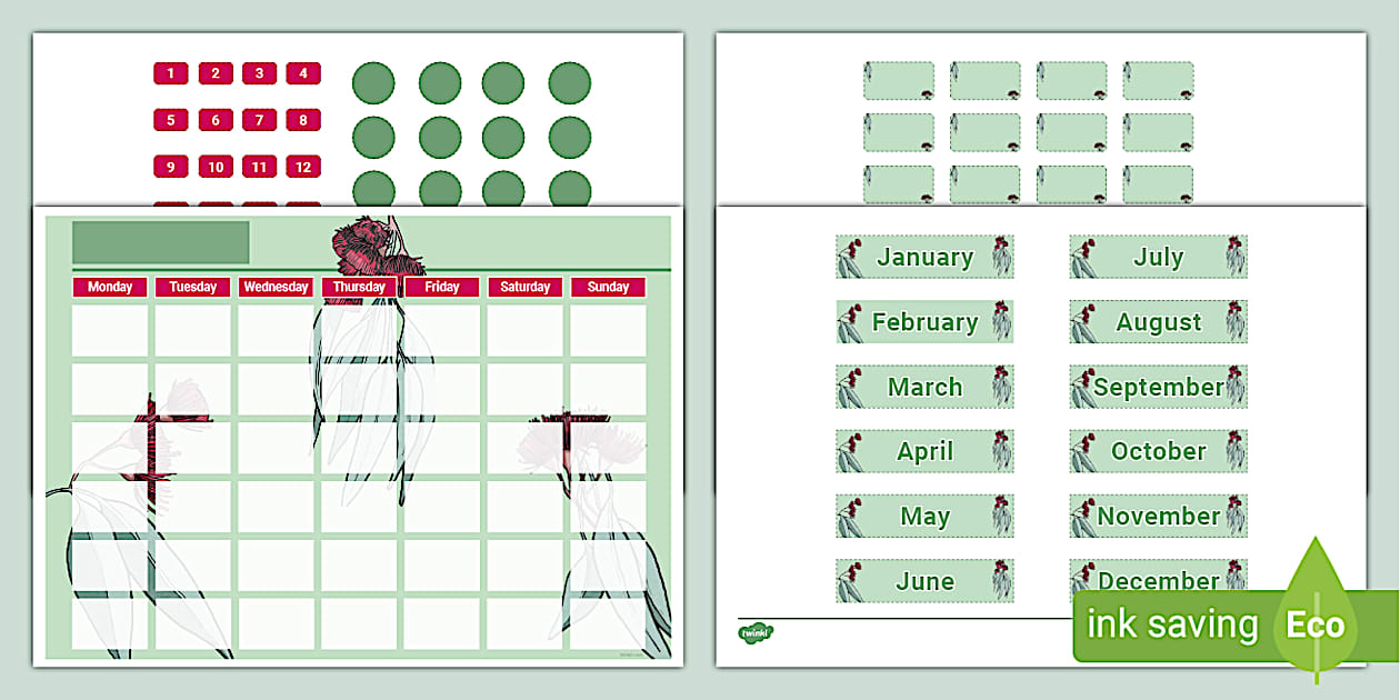 Eucalyptus Blank Monthly Calendar (teacher made) - Twinkl