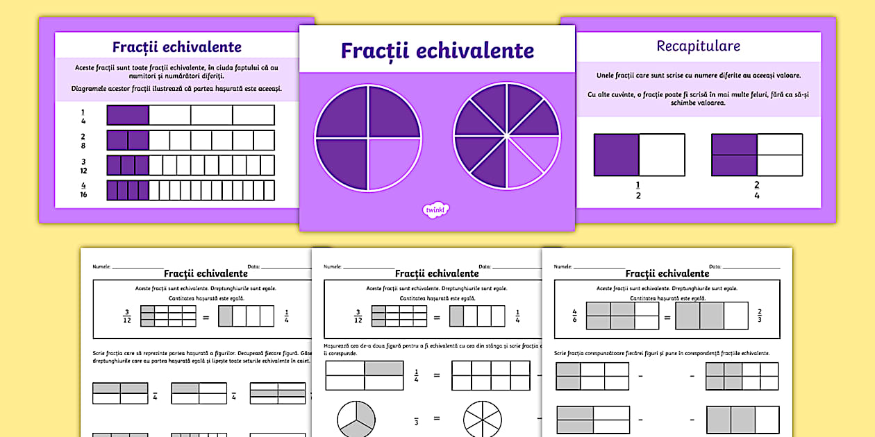 Fracții echivalente PowerPoint cu fișe de lucru - Twinkl