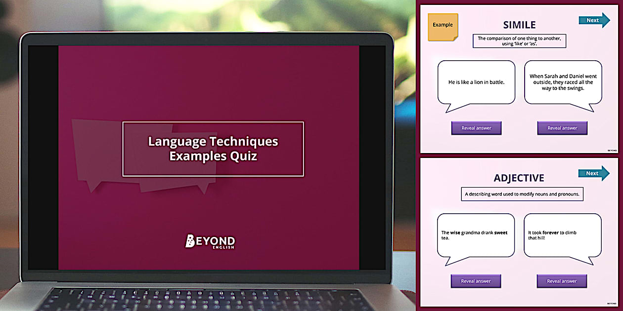 Language Techniques Examples Quiz (Presentation) - Twinkl