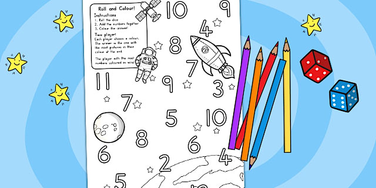 Space Roll and Colour Dice Addition Activity (teacher made)