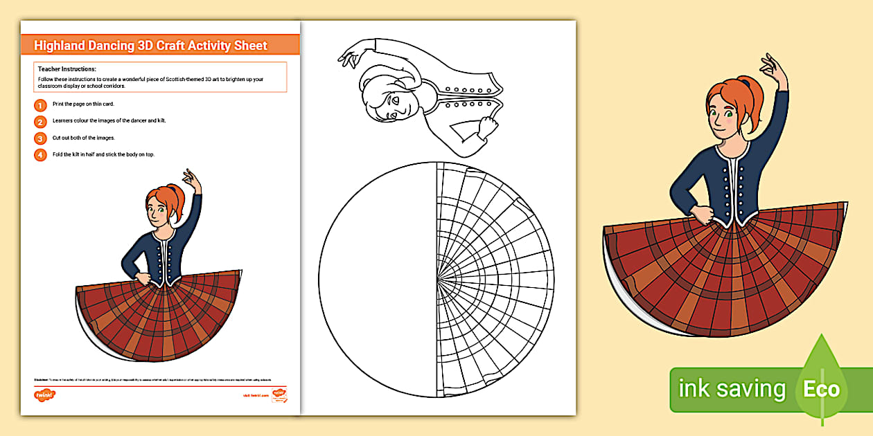 Highland Dancing 3D Craft Activity Sheet (teacher made)