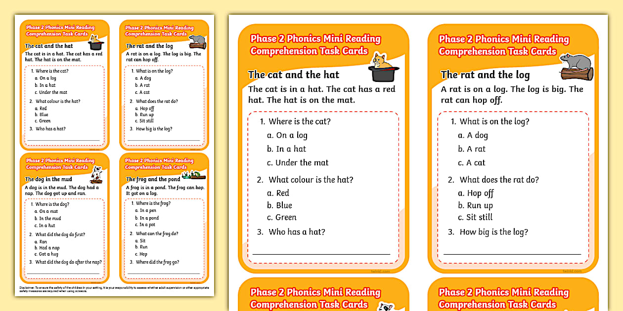 Phase 2 Phonics Mini Reading Comprehension Task Cards