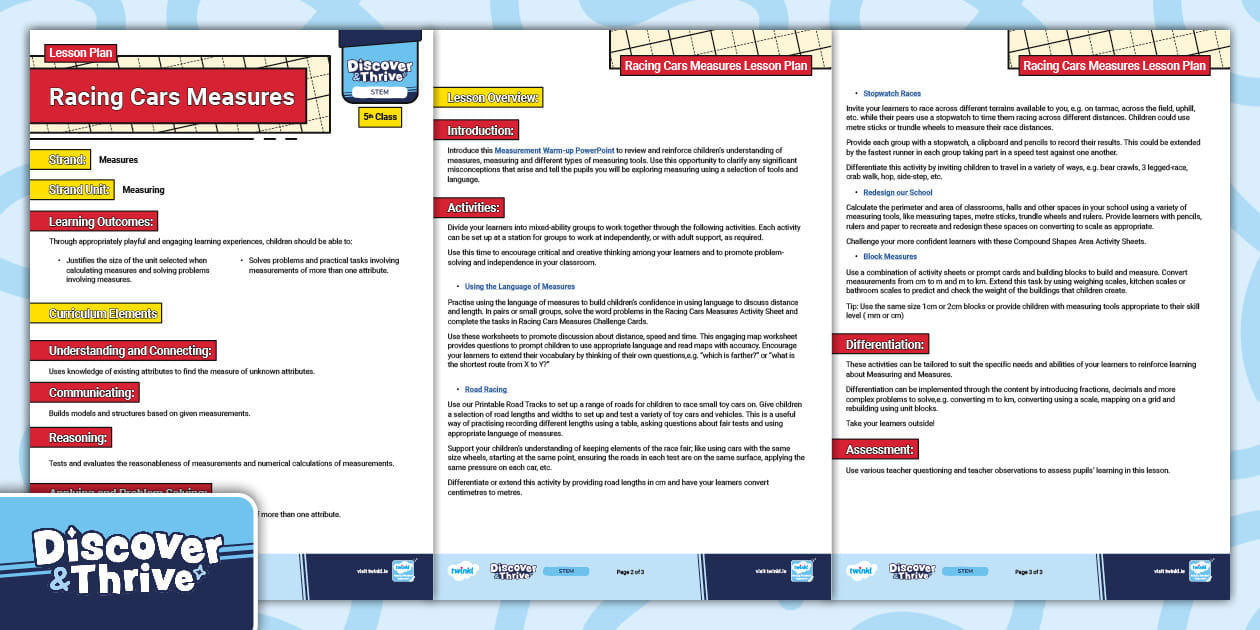 Racing Cars Measures Lesson Plan (teacher made) - Twinkl