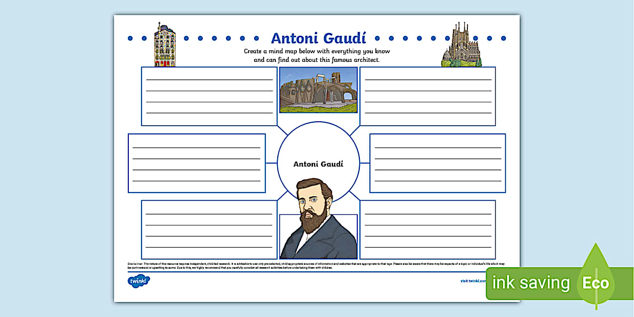 Antoni Gaudí Mind Map,Gaudí (teacher made) - Twinkl