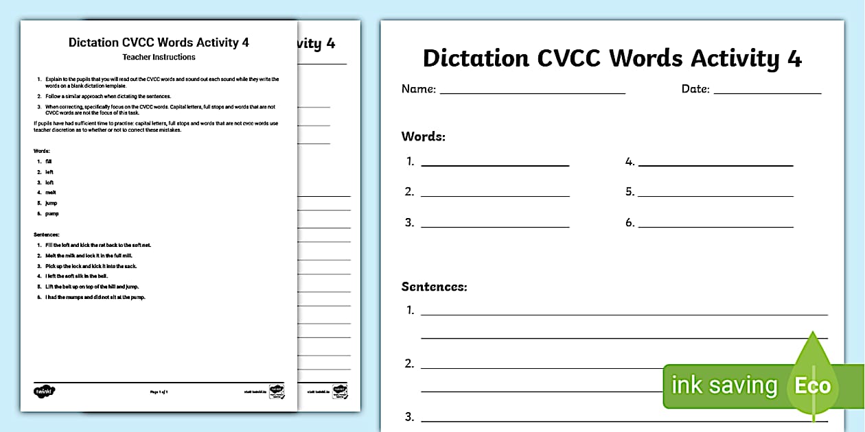 Dictation CVCC Words Activity 4 (teacher made) - Twinkl