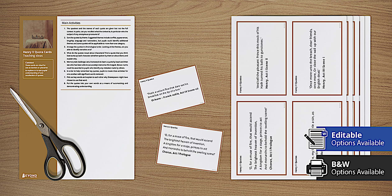 Henry V Quote Cards | GCSE Shakespeare | Beyond English