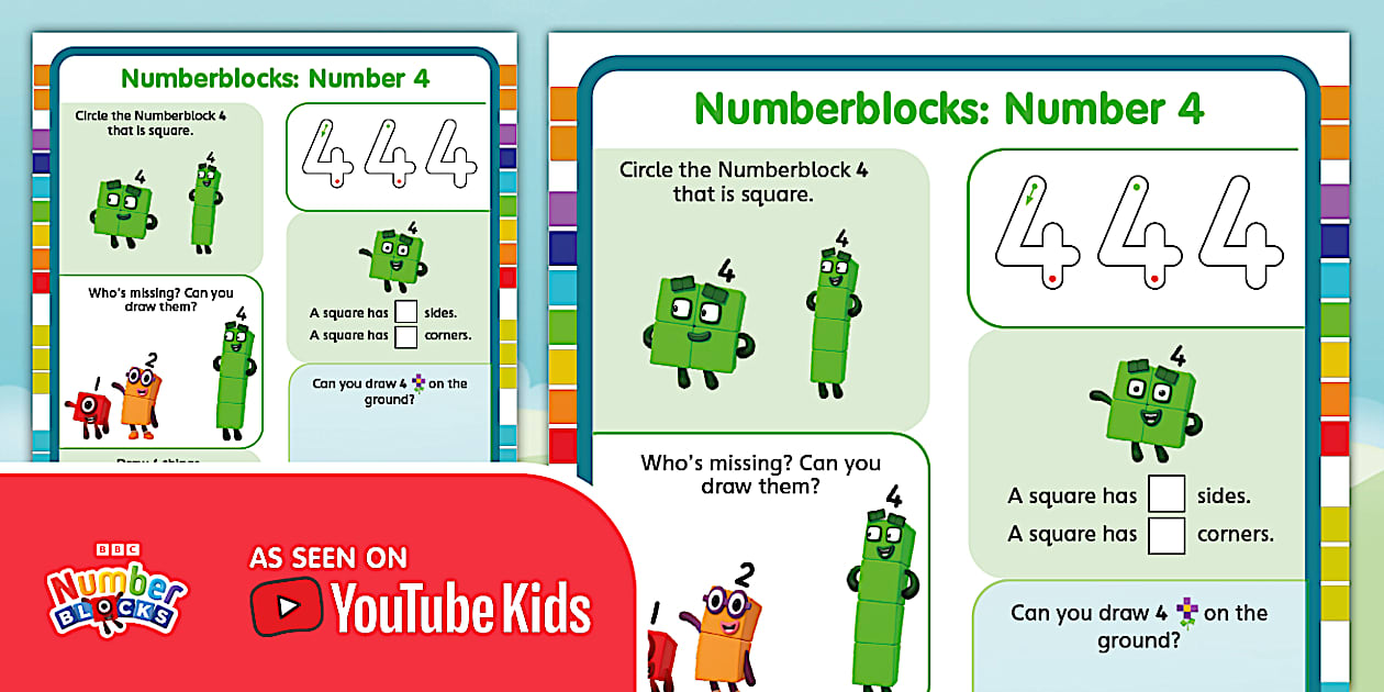 Numberblocks: Number 4 Worksheet - Twinkl