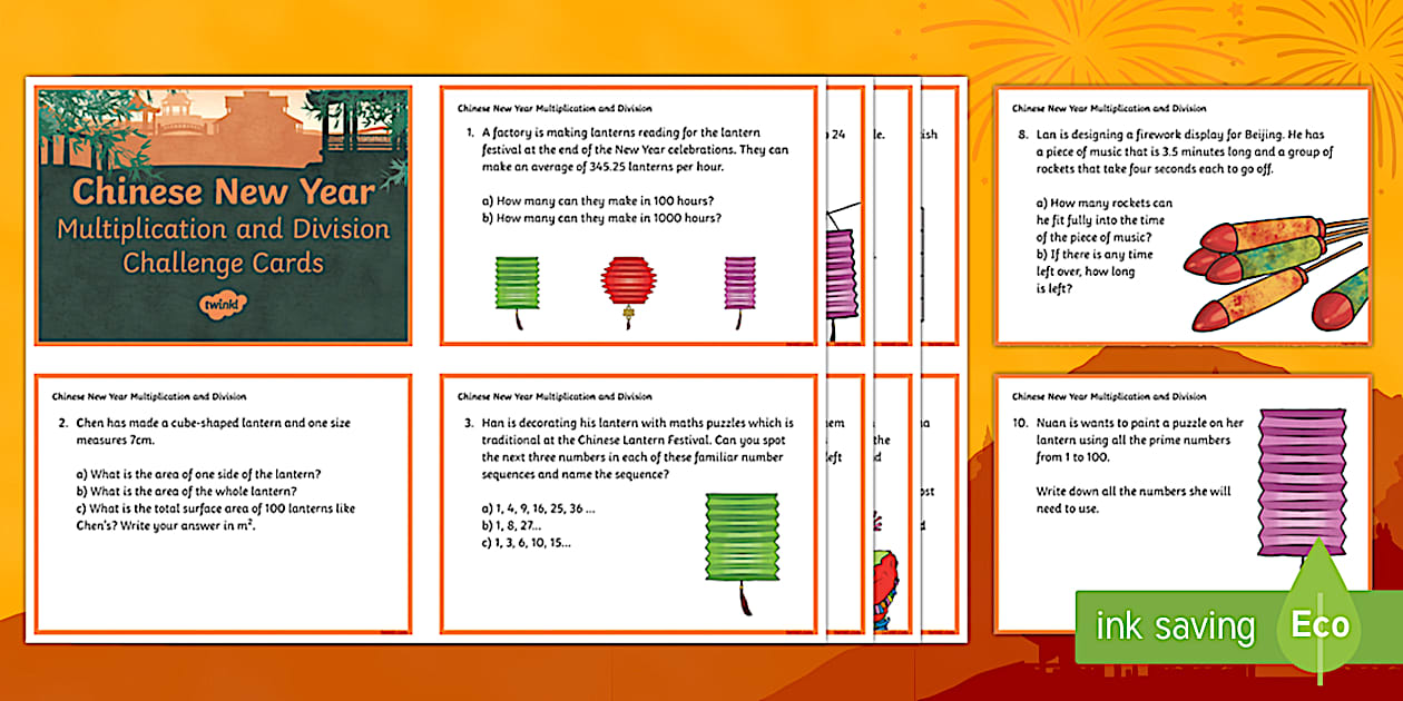 UKS2 Chinese New Year Multiplication and Division Maths Challenge Cards