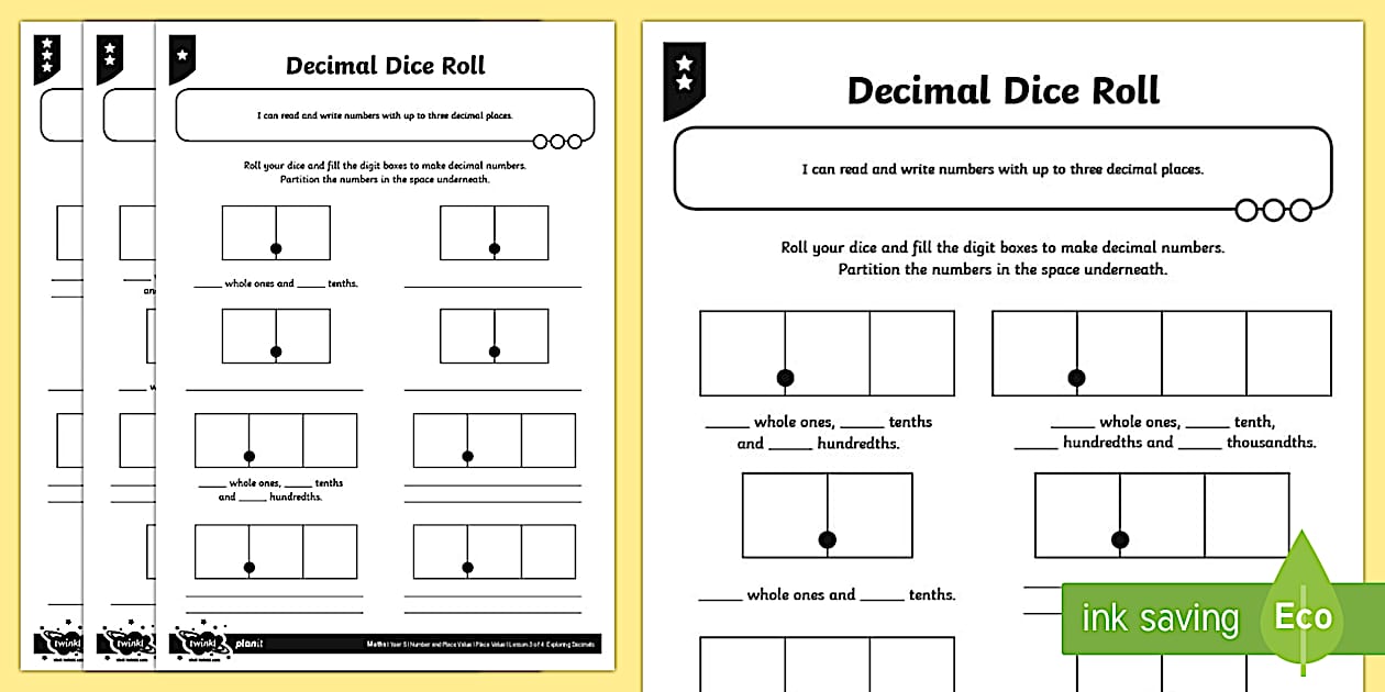 Decimal Dice Roll Worksheet / Worksheet - Twinkl Decimal Dice Roll Worksheet / Worksheet - Twinkl