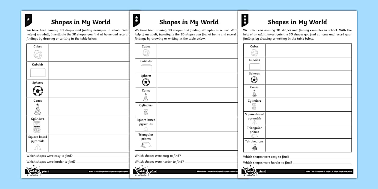 PlanIt Maths Y2 Properties of Shapes in My World Home Learning Tasks