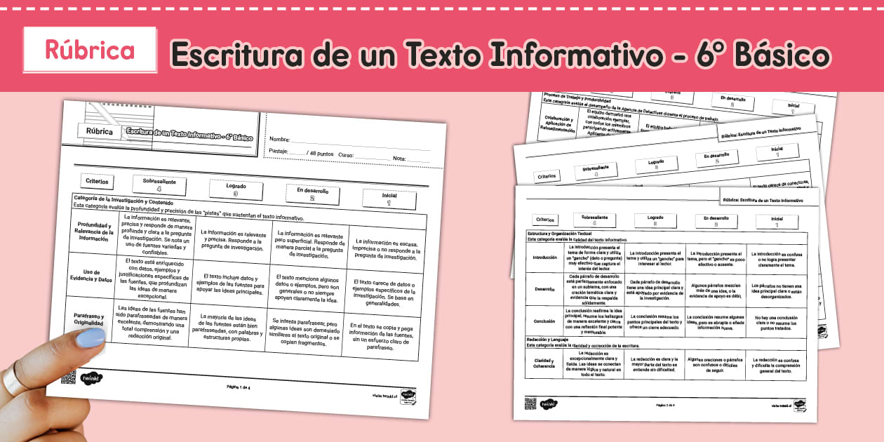 Unidad 4 | Texto Informativo | Rúbrica | 6º | Lenguaje