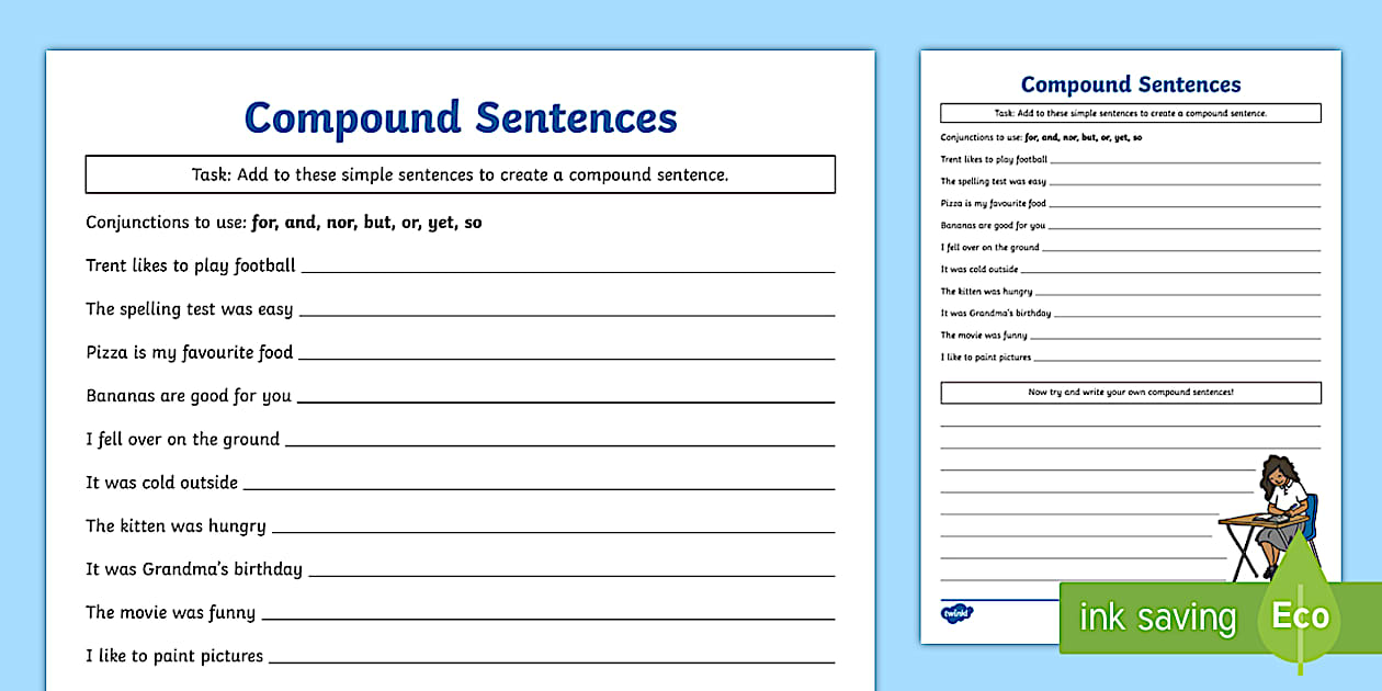 NSW Compound Sentences Worksheet (teacher made) - Twinkl