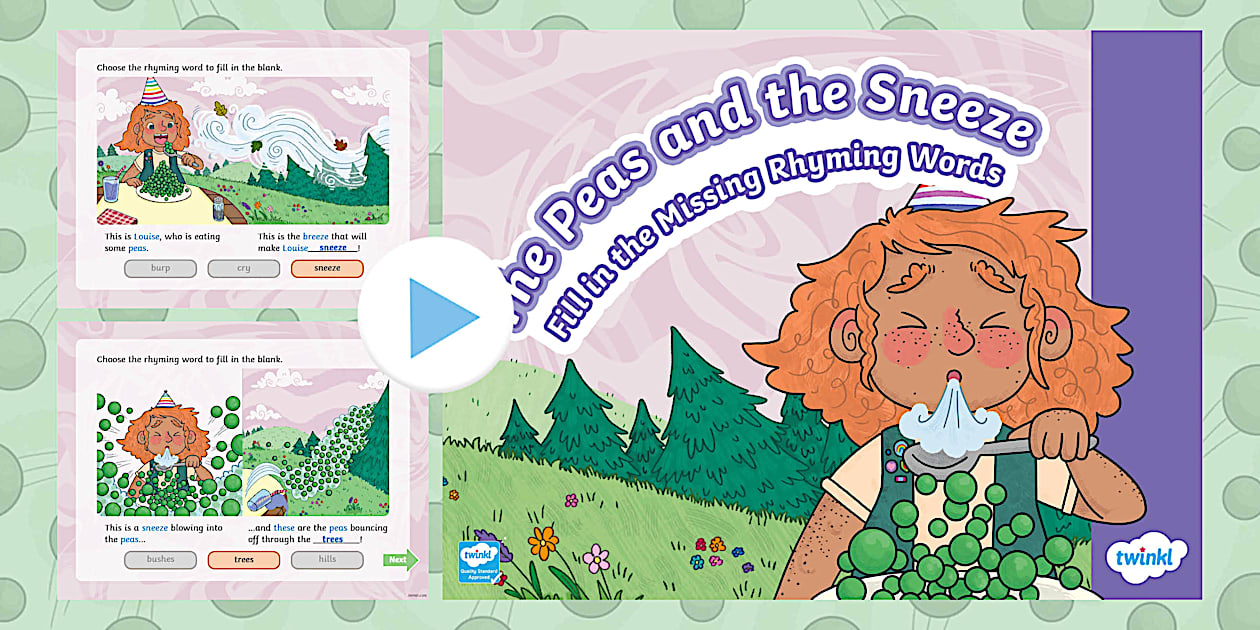 The Peas and the Sneeze: Fill in the Rhyming Words PowerPoint