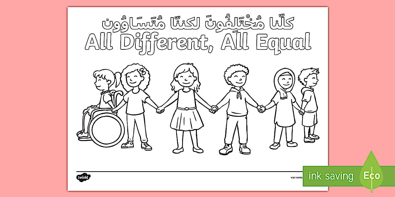 All Different, All Equal Anti Bullying Week Colouring Page Arabic