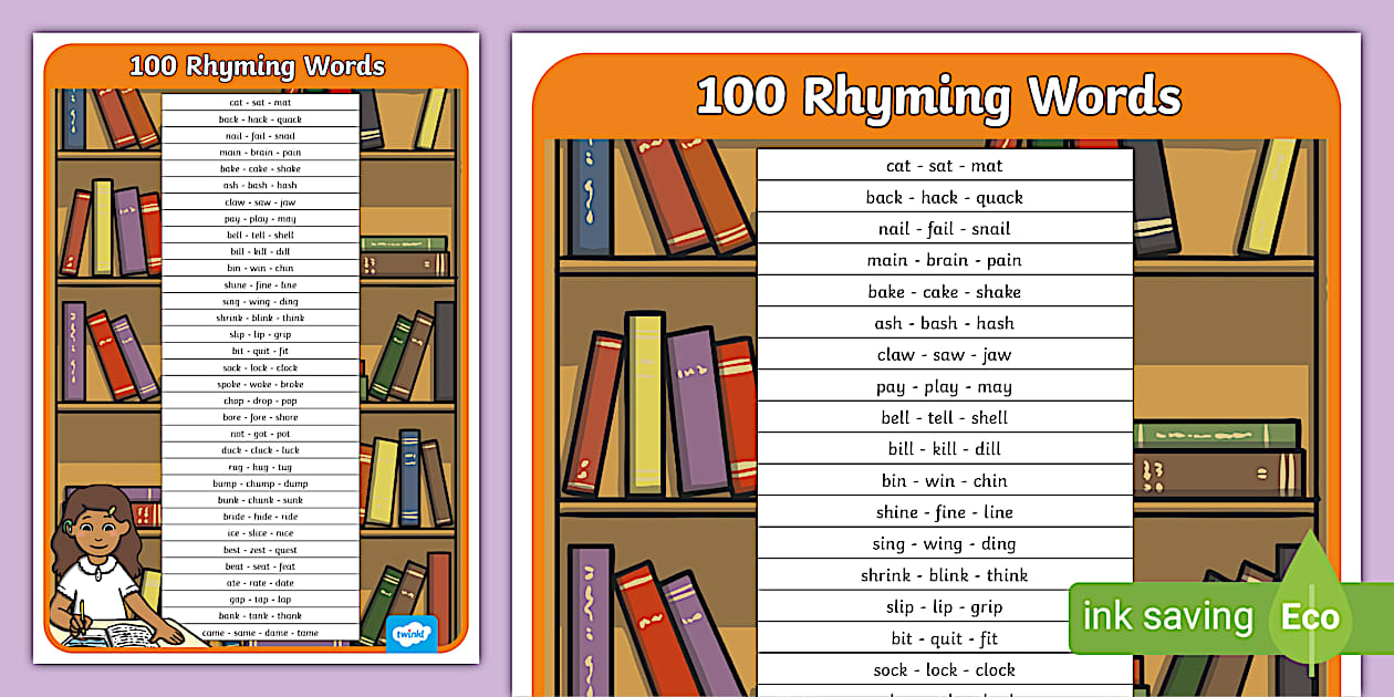 100 Rhyming Words Display Poster | Twinkl | English | KS1
