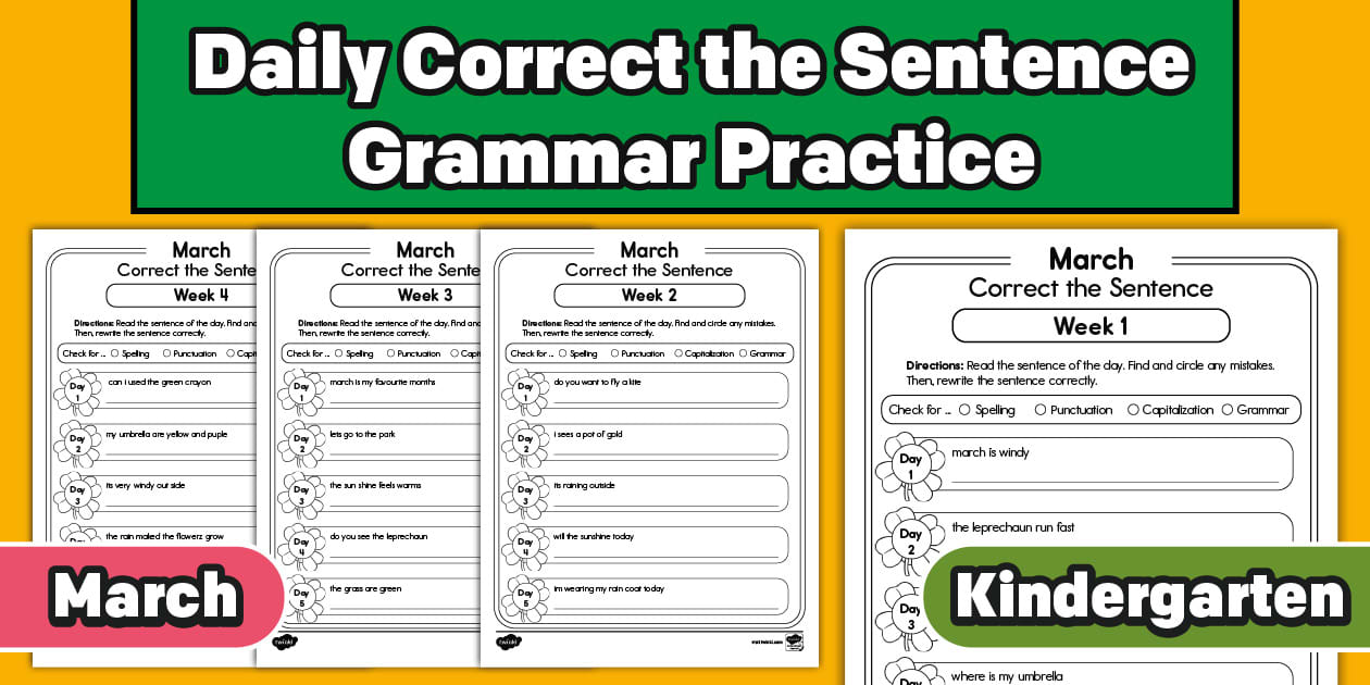 March Daily Correct the Sentence Grammar Practice