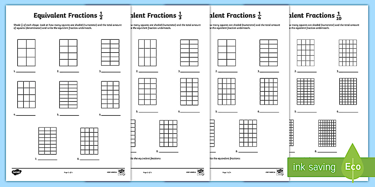 Equivalent Fractions Worksheet (Teacher-Made) - Twinkl