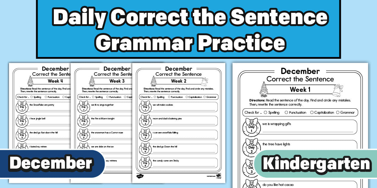 December Daily Correct the Sentence Grammar Practice