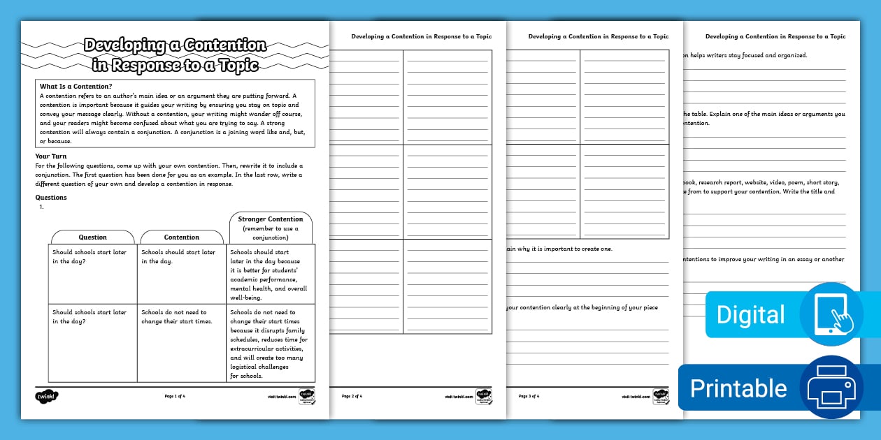 Developing a Contention Activity for 6th-8th Grade - Twinkl