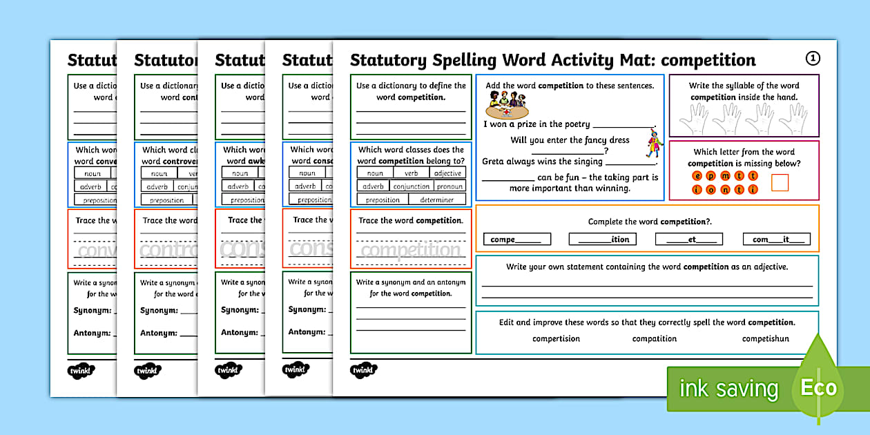 Editable Year 5 and 6 Statutory Spelling Words Activity Mat Pack 5