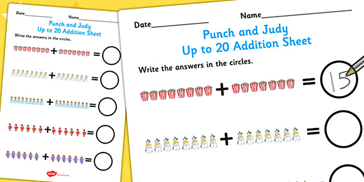 Punch and Judy Up to 20 Addition Sheet (teacher made)