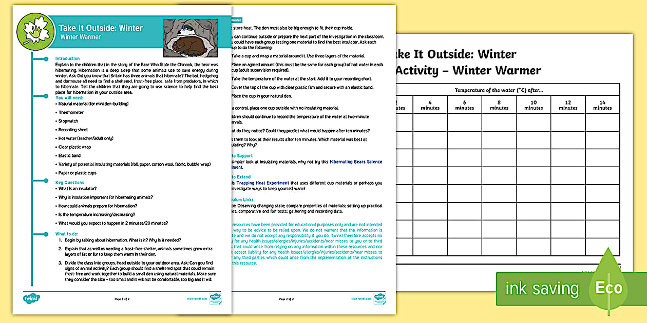 Editable Take It Outside: Winter STEM – Winter Warmer Activity