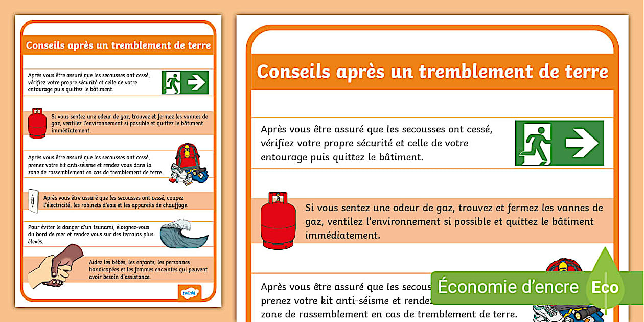 Affiche de conseils en cas de séisme (Hecho por educadores)