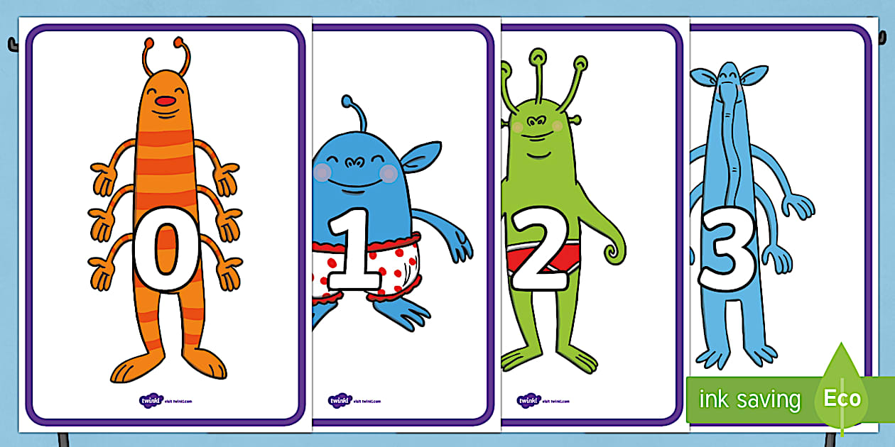 Numbers 0 to 20 on Aliens Display Posters - Twinkl
