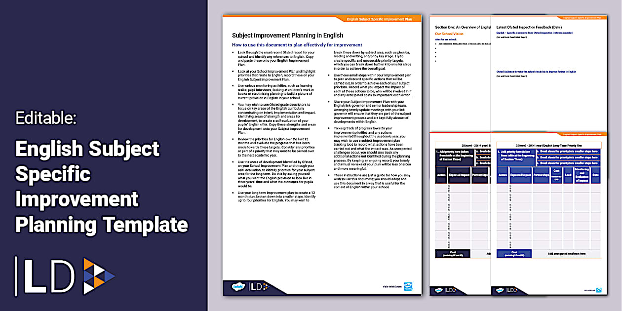 English Subject Specific Improvement Planning Template