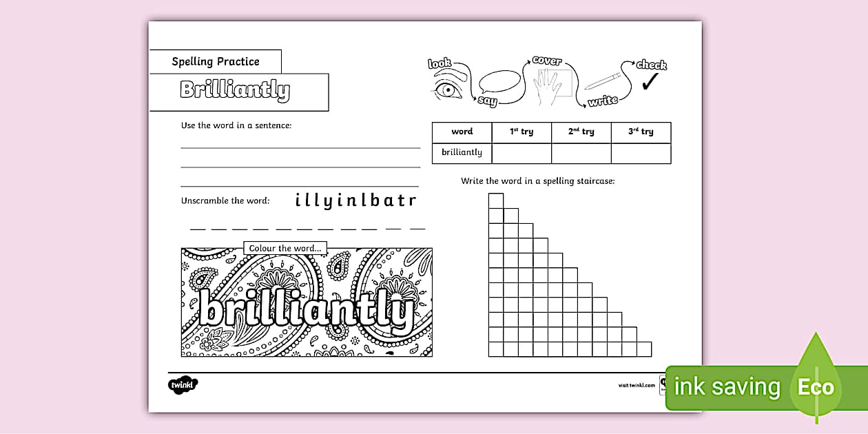 Brilliantly Spelling Practice Worksheet