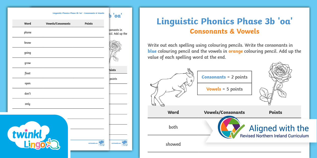 Linguistic Phonics Phase 3b 'oa' - Consonants & Vowels