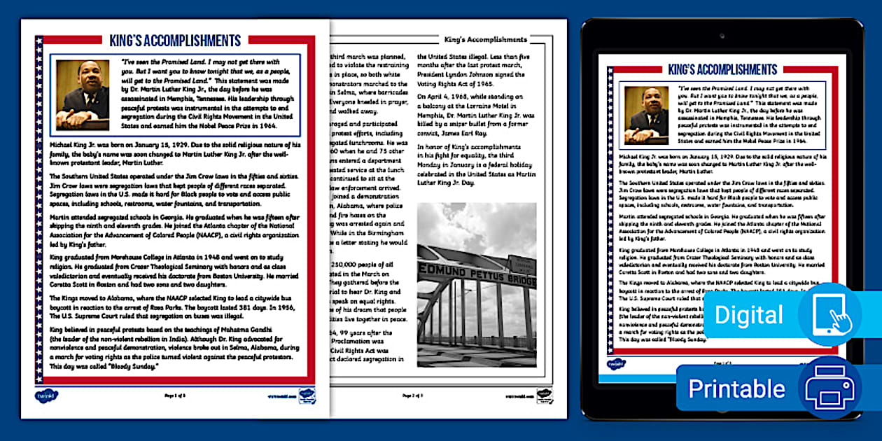 Eighth Grade King's Accomplishments Reading Comprehension Worksheet