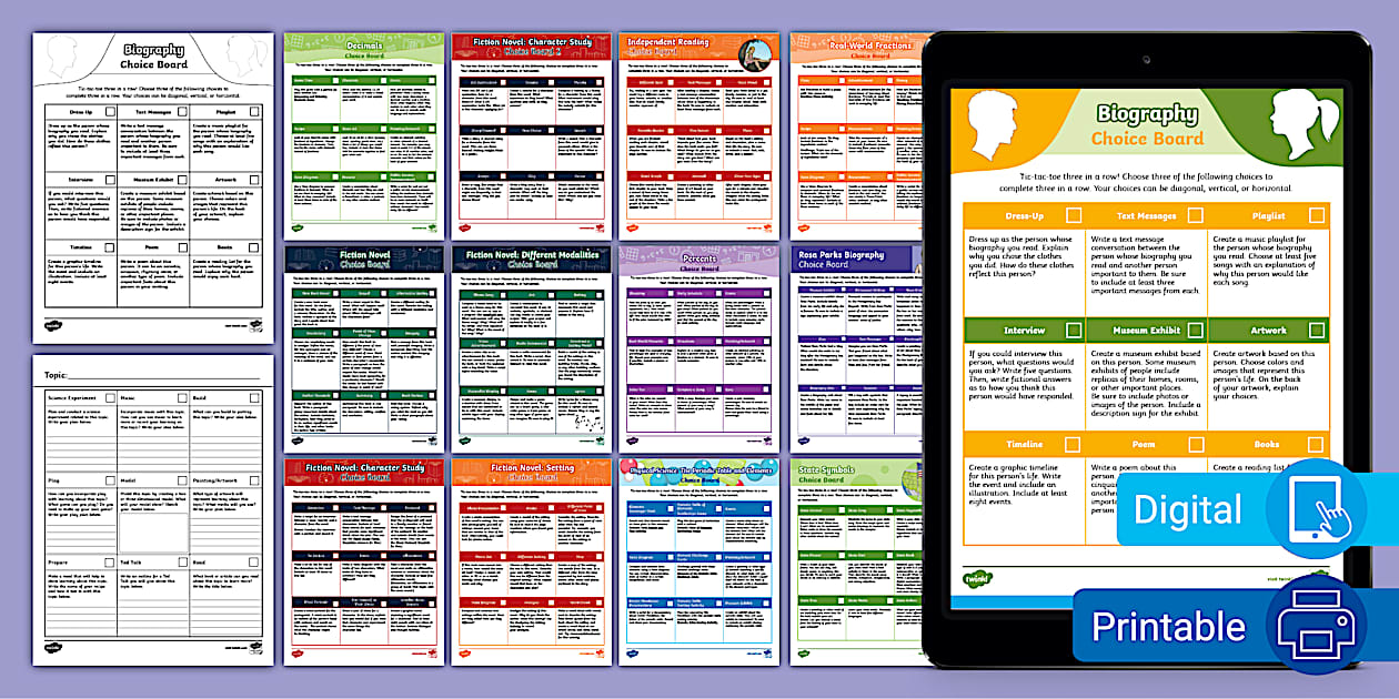 Fifth Grade School Closure Choice Boards
