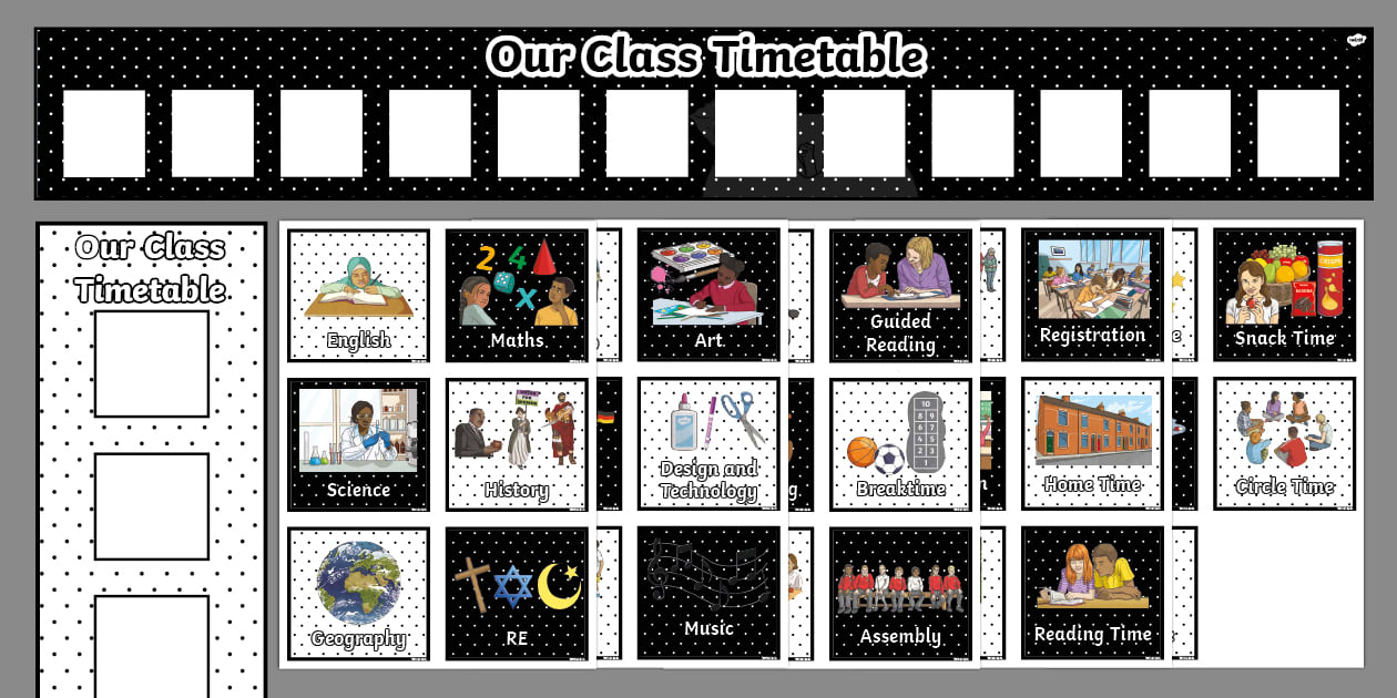 KS2 Black and White Polka Dot-Themed Visual Timetable