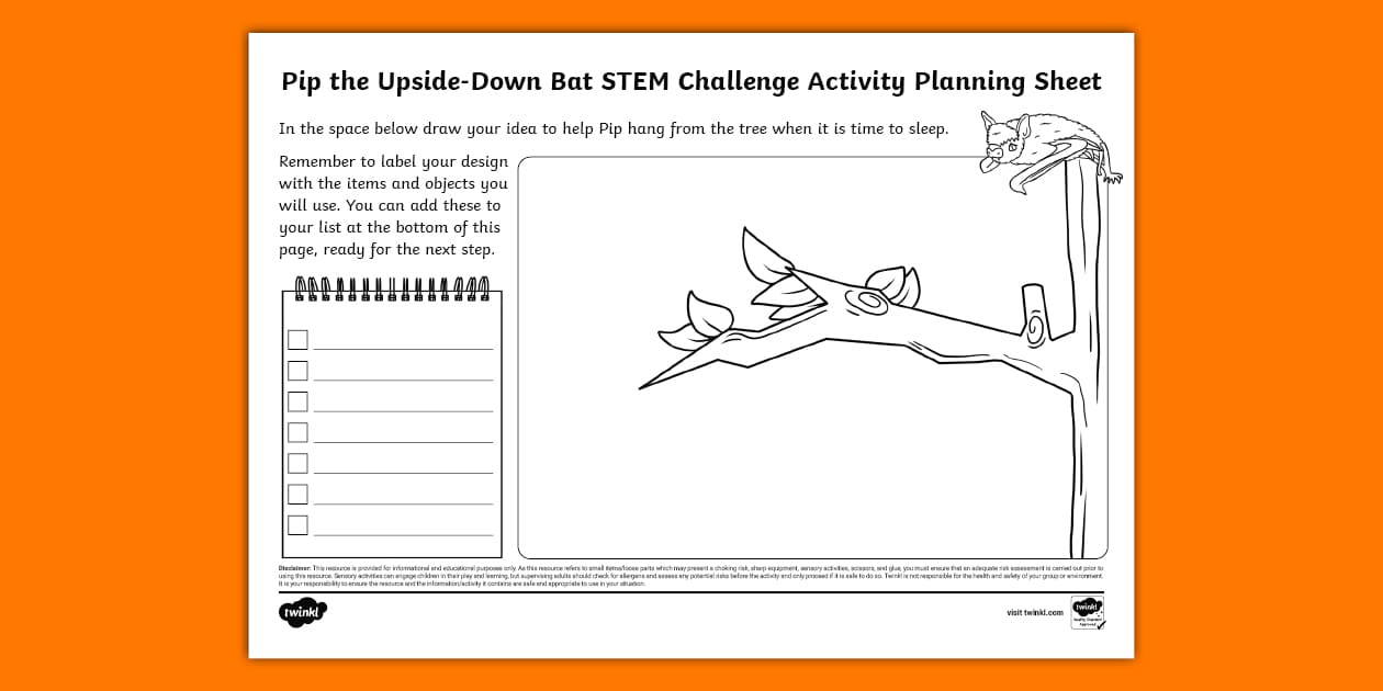 Pip the Upside-Down Bat STEM Challenge Activity Sheet