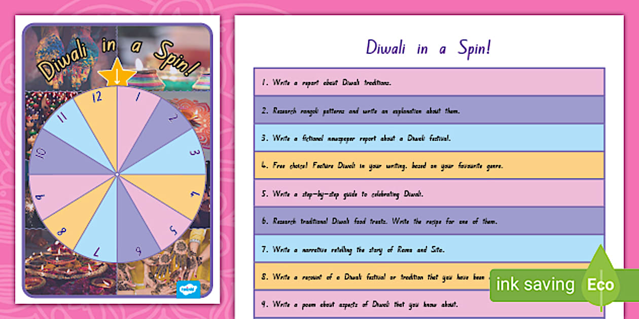 Diwali in a Spin Writing Wheel (teacher made) - Twinkl