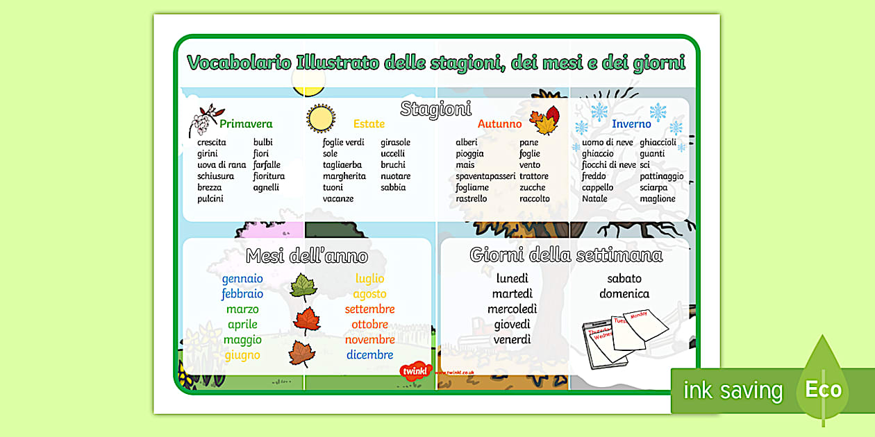 Vocabolario Illustrato Giorni mesi e Stagioni (teacher made)