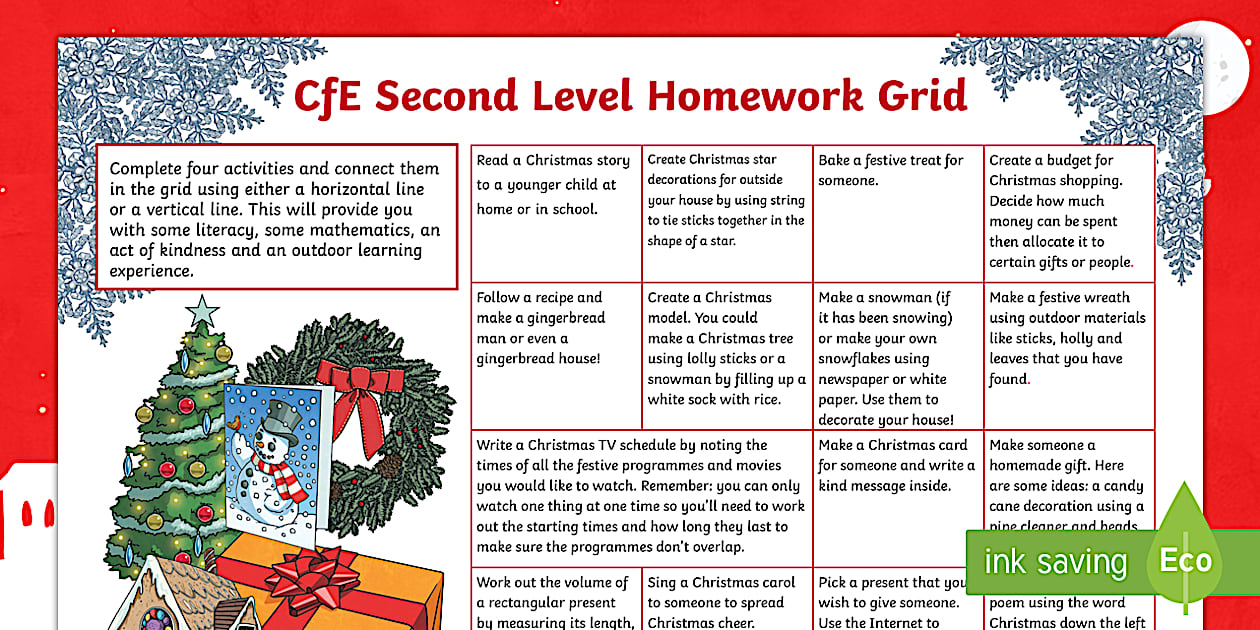 Christmas Homework Grid - CfE Second Level Activities