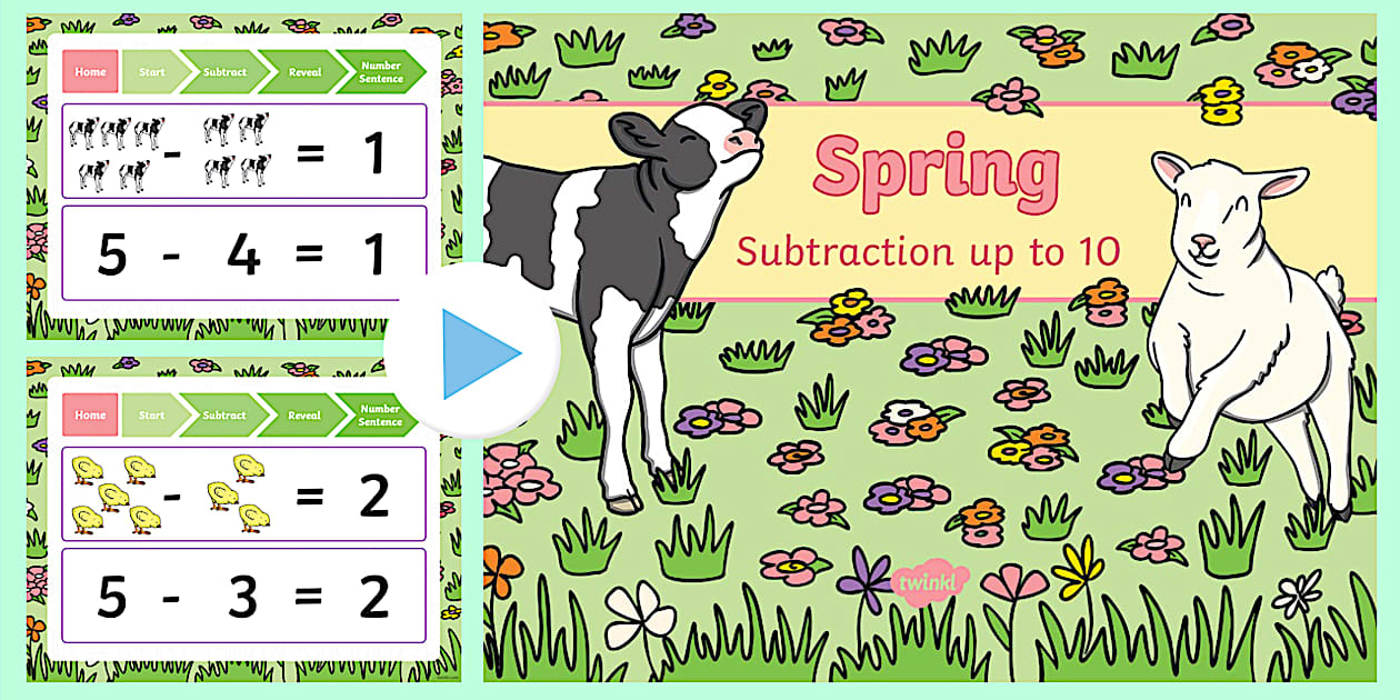 Spring-Themed Subtraction to 10 PowerPoint (Teacher-Made)