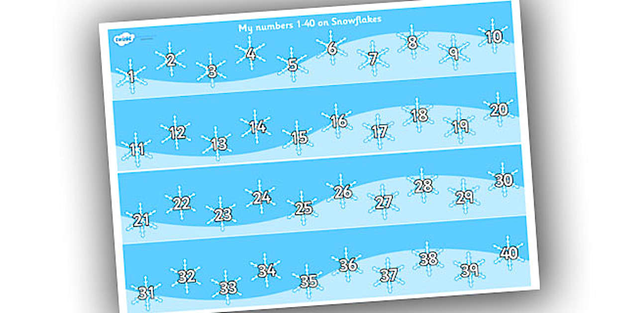 1-40 on Snowflakes Number Strips - Twinkl