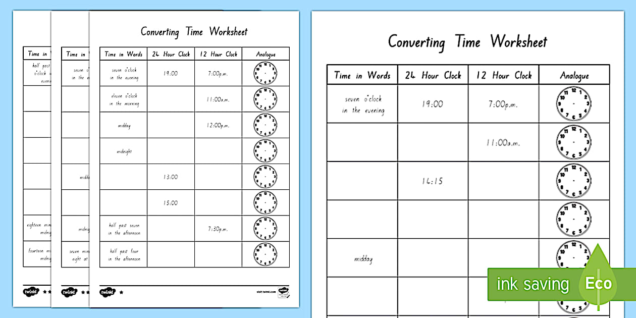 Converting Time Worksheet / Worksheet (teacher made)