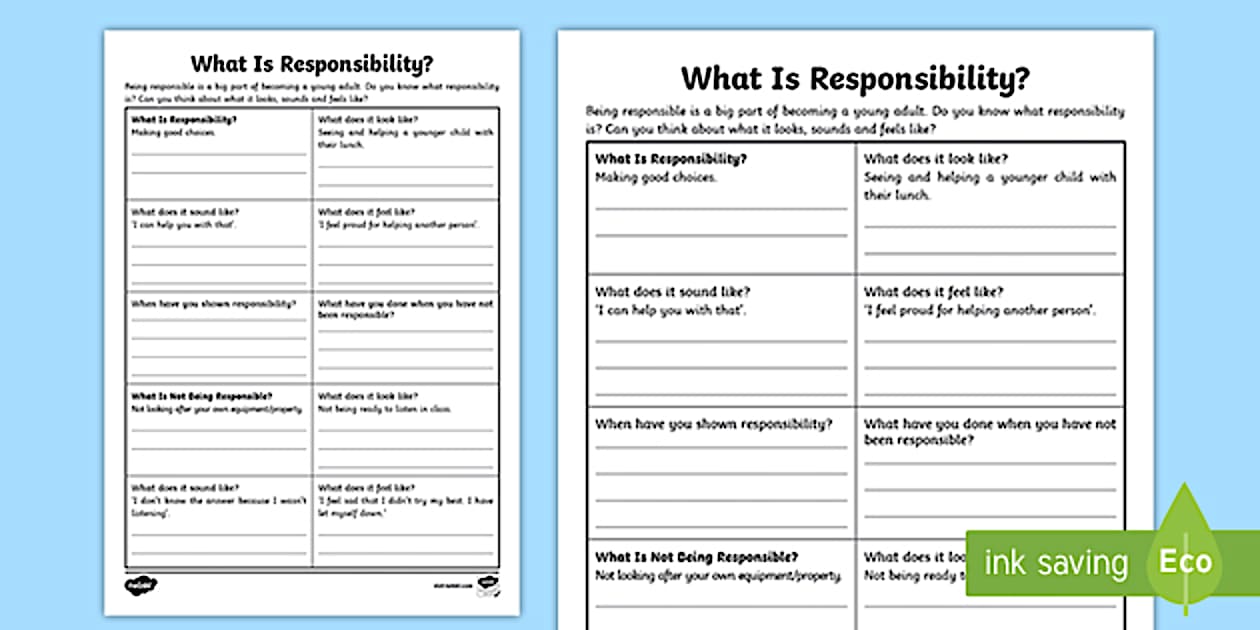 What is Responsibility? Worksheet (teacher made) - Twinkl