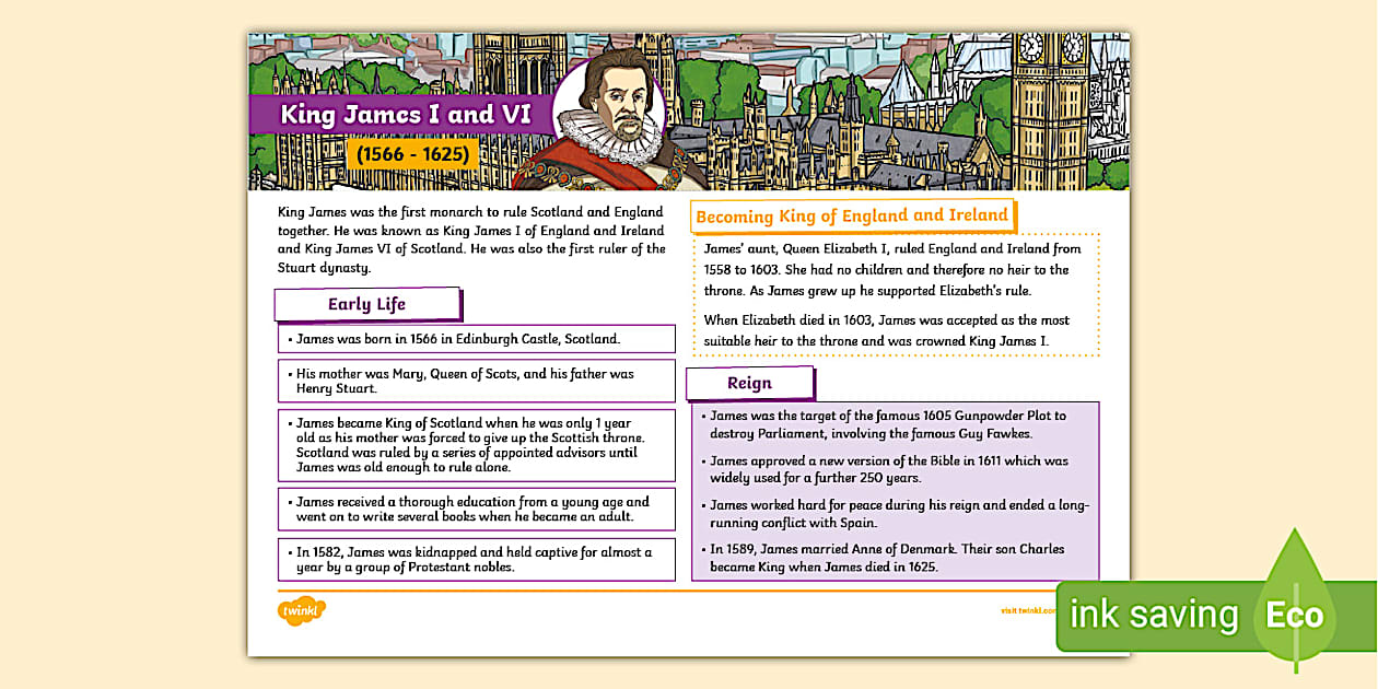 King James I Fact File - KS2 - History - The Stuarts