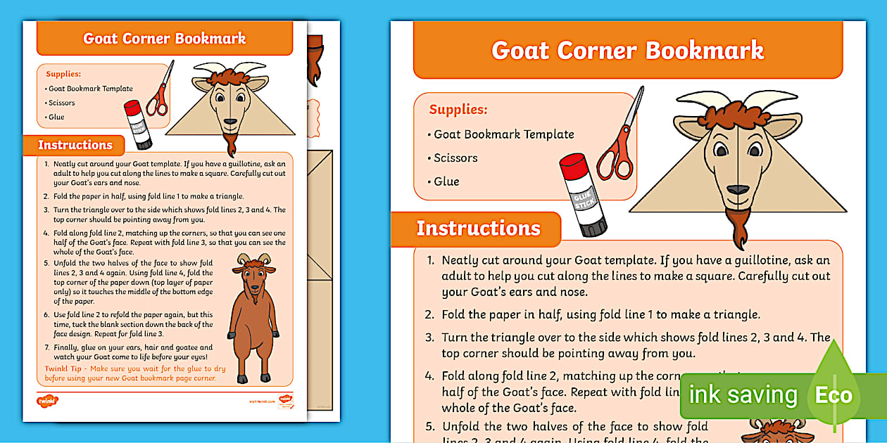 Free Goat Bookmark Craft for Kids: Download here! - Twinkl