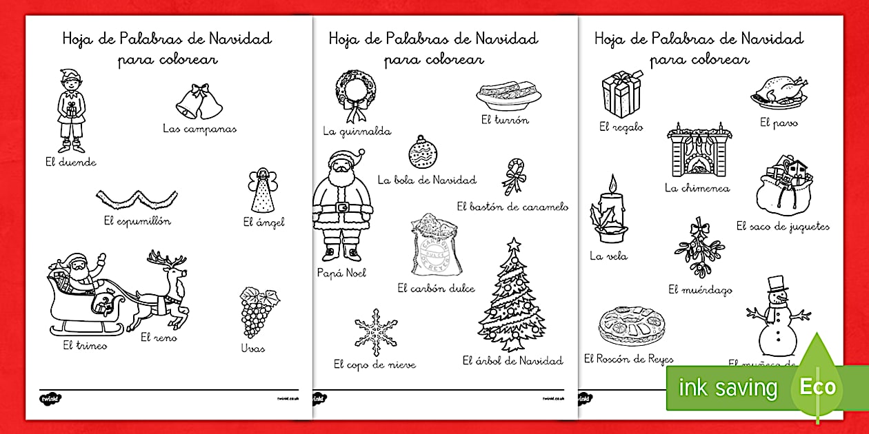 Hojas de colorear - Palabras de Navidad - Twinkl