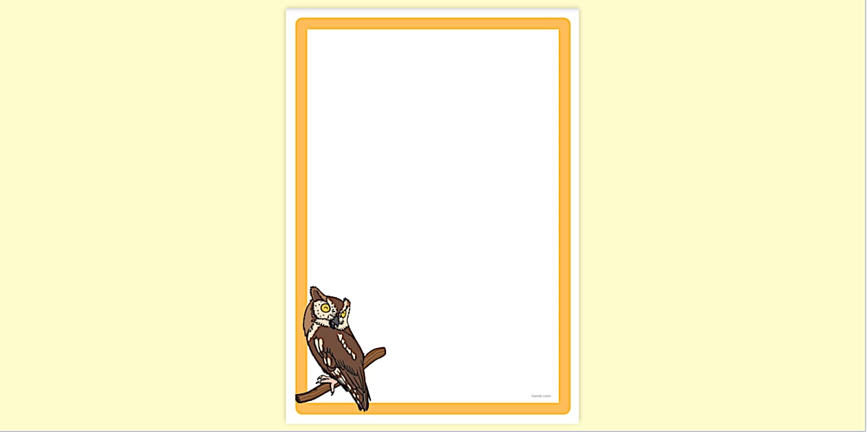 Simple Blank Hooting Owl Page Border | Page Borders | Twinkl