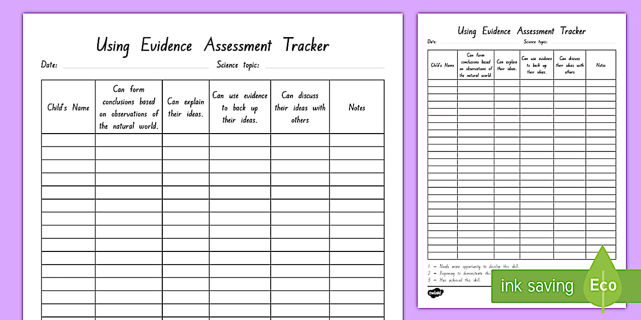 Editable Using Evidence Assessment Tracker (teacher made)