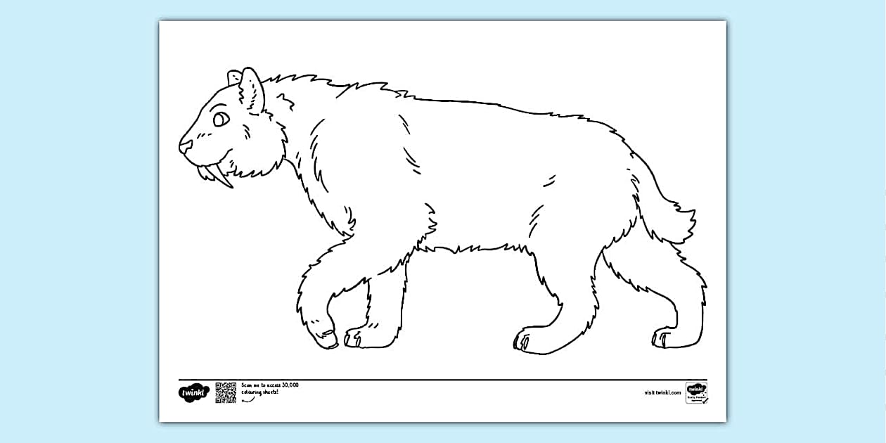 Saber Toothed Cat Colouring Sheet - Prehistoric Fun for Kids